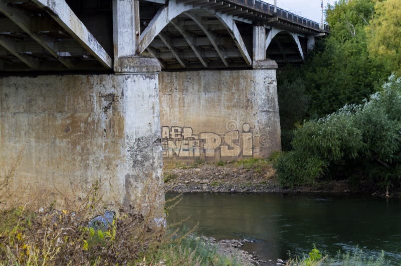 Smolensk, Russia - 09.17.2022: Graffiti Under the Bridge. River Under the Bridge Editorial Stock ...