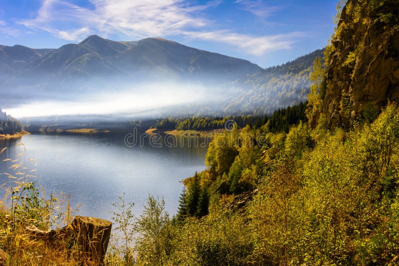 Smooke over the lake stock image. Image of warm, lake - 45355123