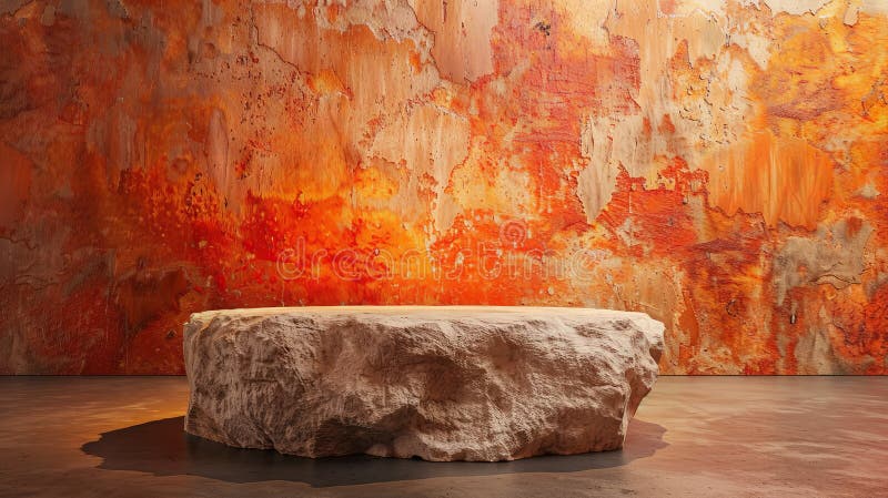 A Smooth Alabaster Rock Podium is Placed in Front of a Burnt Orange ...