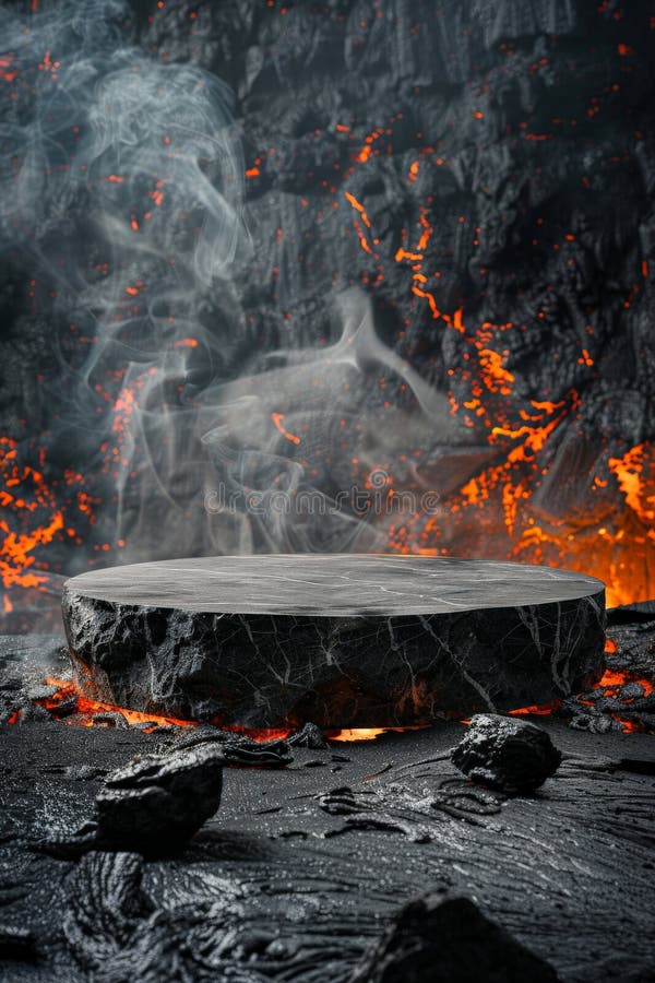 Smooth Basalt Stone Podium for Product Presentation on a Volcanic ...