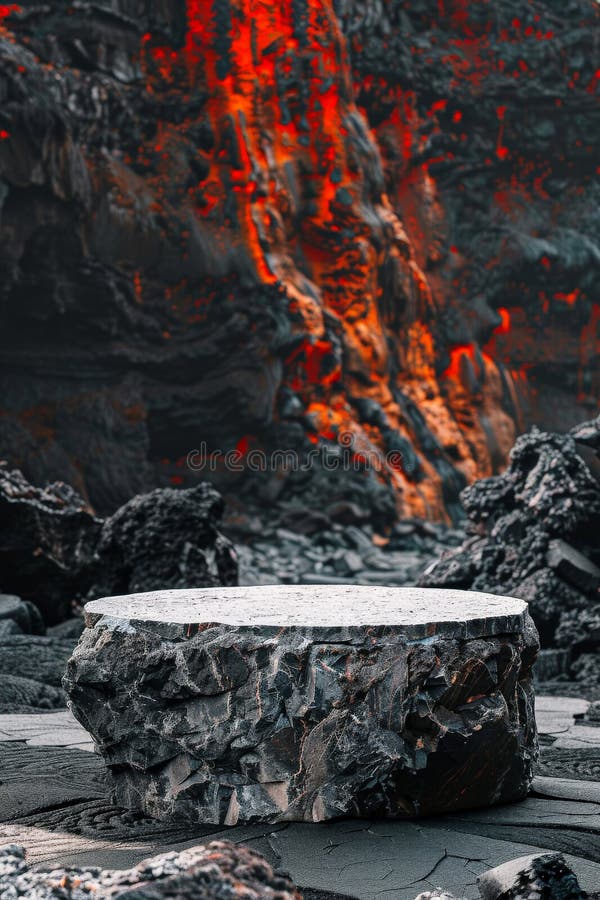 Smooth Basalt Stone Podium for Product Presentation on a Volcanic ...