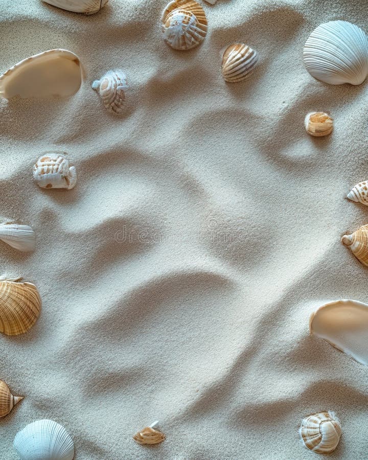 Smooth Beach Sand with Scattered Seashells in Soft Light Stock Image ...