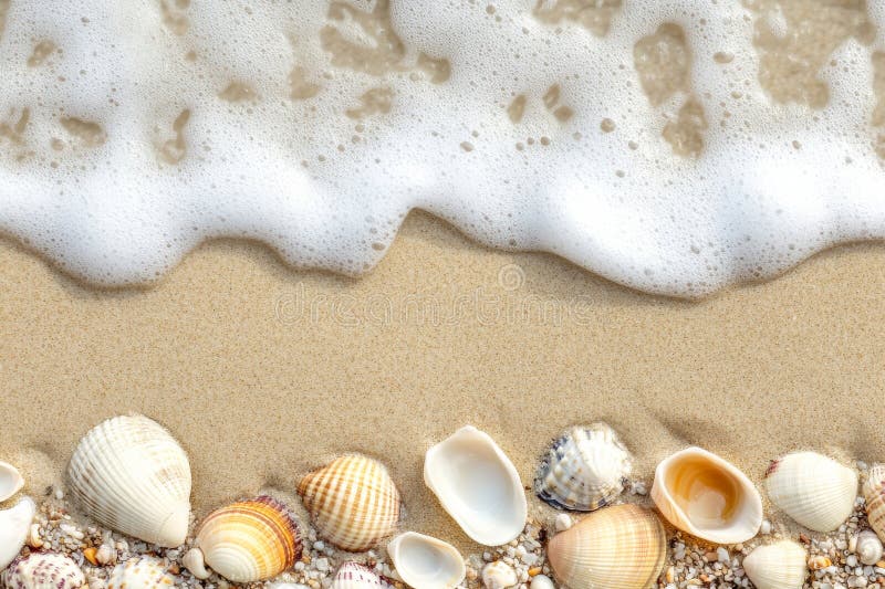 Smooth Beach Sand Texture with Scattered Small Seashells and Wave ...