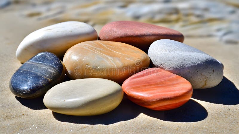 Smooth Beach Stones on Sand Background Stock Photo Stock Illustration ...