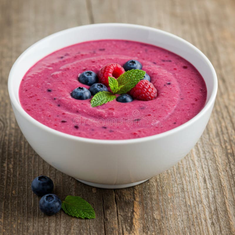 Smooth Berry Soup in White Bowl Stock Illustration - Illustration of ...