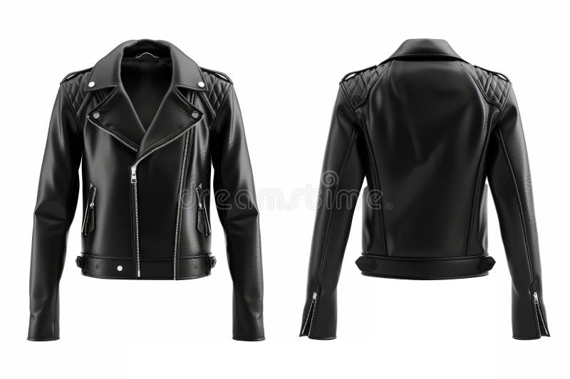 Smooth Black Leather Jacket Mockup with Front and Back Views Stock ...