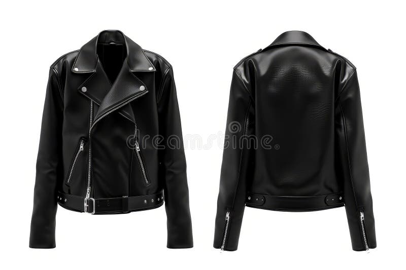 Smooth Black Leather Jacket Mockup with Front and Back Views Stock ...