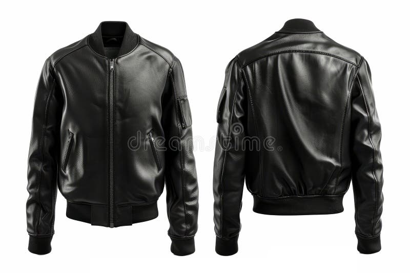 Smooth Black Leather Jacket Mockup with Front and Back Views Stock ...