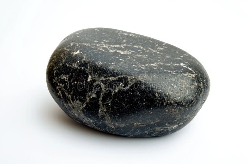 Smooth Black Pebble with Unique Texture on White Background Stock ...
