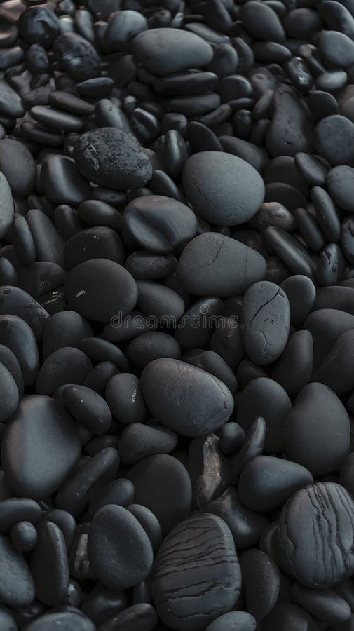 Smooth Black Pebbles Texture Close Up Natural Rounded Stones in Dark ...