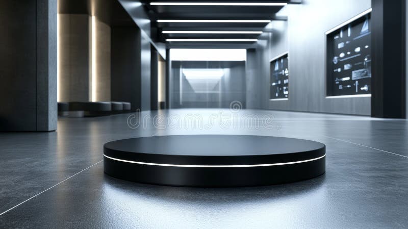 Smooth Black Podium with Metallic Base in Modern Exhibition Space Stock ...