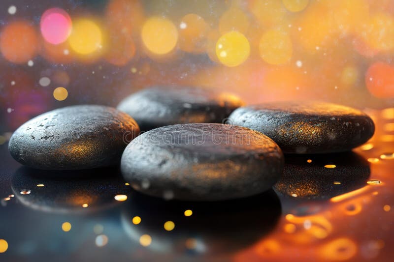 Smooth Black Stones Arranged Elegantly on a Reflective Surface with a ...