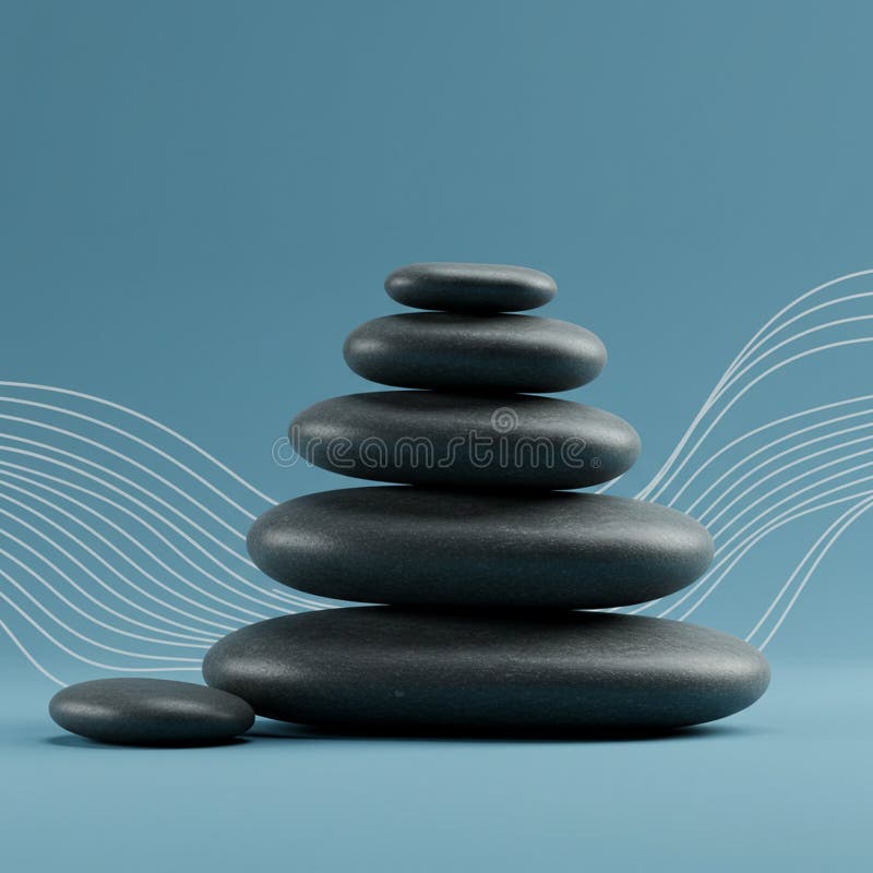 Smooth Black Stones Stacked in a Balanced Tower Against a Blue Background. Five Stock ...