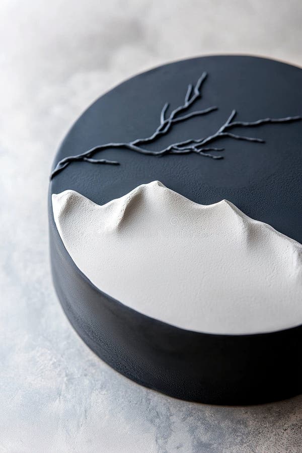 Smooth Black and White Cake Showcases Subtle Embossed Mountain Details ...