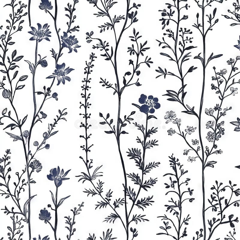 A Smooth Blue Floral Pattern Featuring Bouquets of Flowers, Depicted in ...