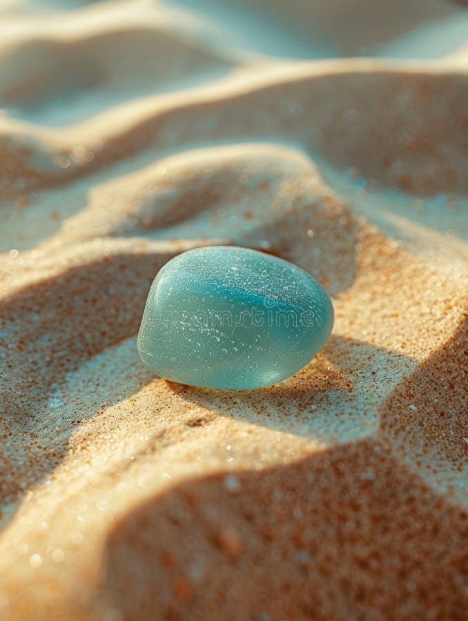 A Smooth Blue Piece of Seaglass on Sandy Beach Stock Photo - Image of ...