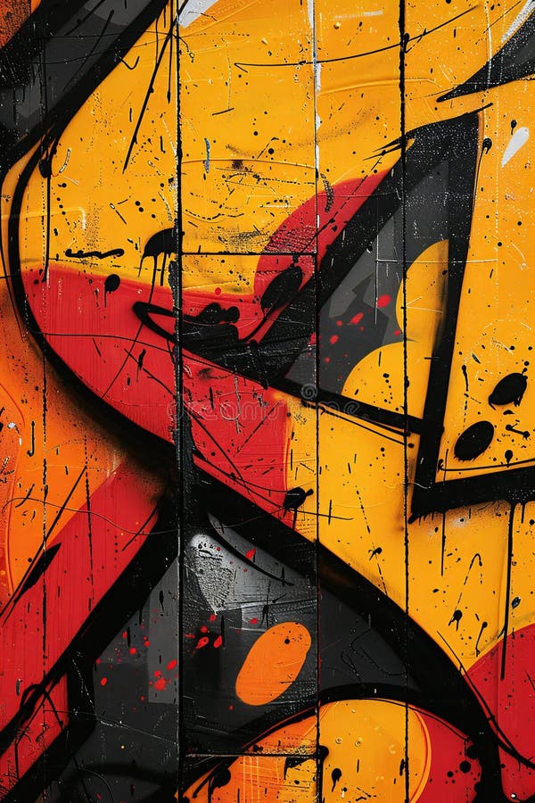 Smooth Clean Yellow Orange and Red Graffiti, Black Line Work, Black ...