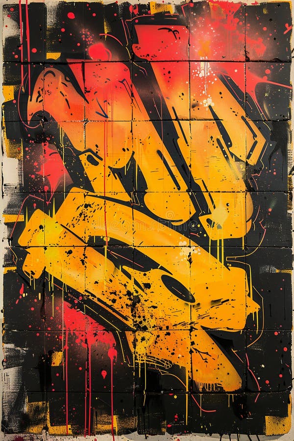 Smooth Clean Yellow Orange and Red Graffiti, Black Line Work, Black ...