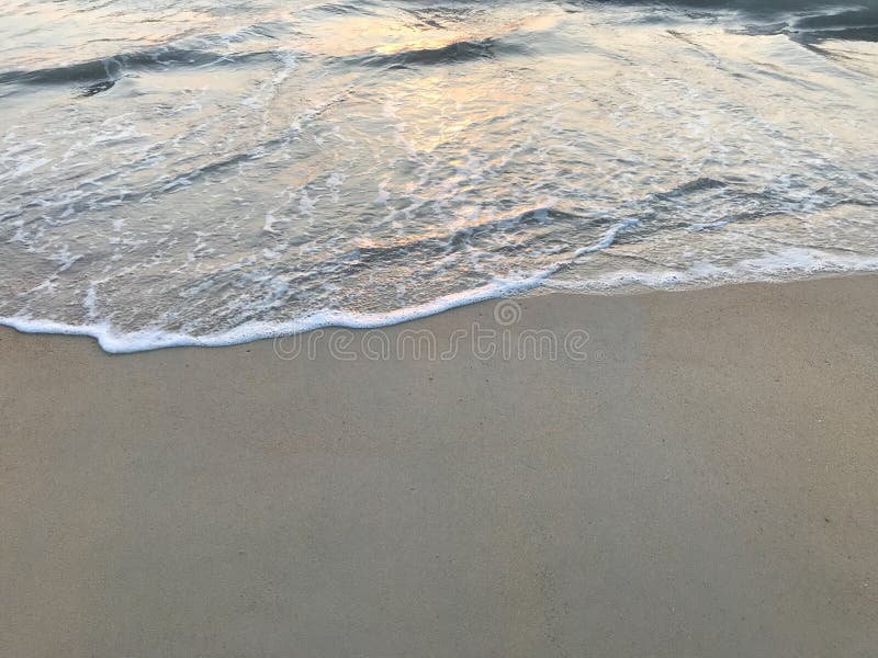 Smooth and Clear Sand Beach with Sea White Bubble Wave Stock Image ...