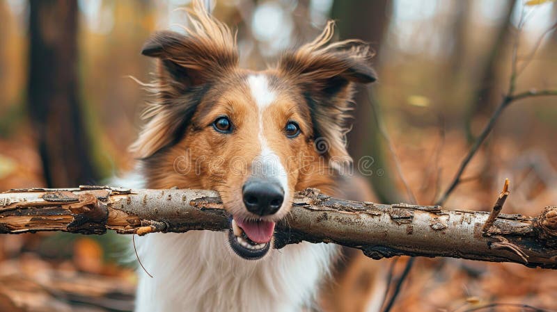 Smooth Collie Dog Biting Stick . Generative Ai Stock Illustration ...