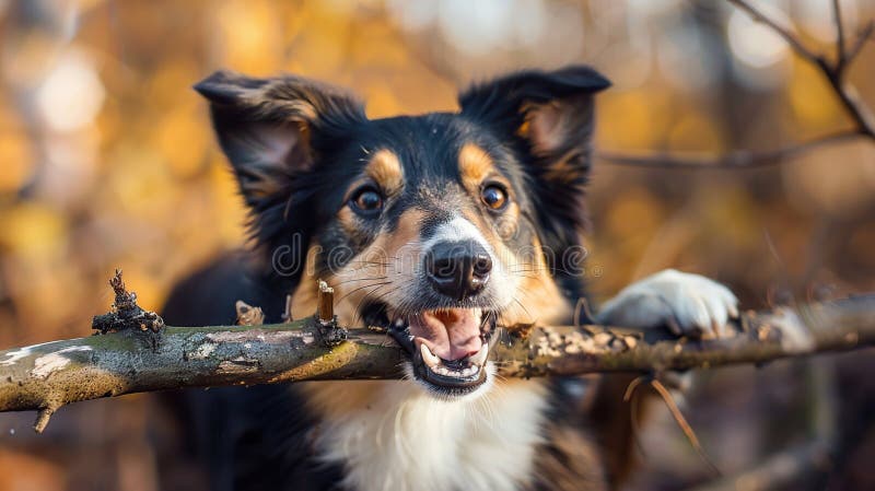 Smooth Collie Dog Biting Stick . Generative Ai Stock Illustration ...