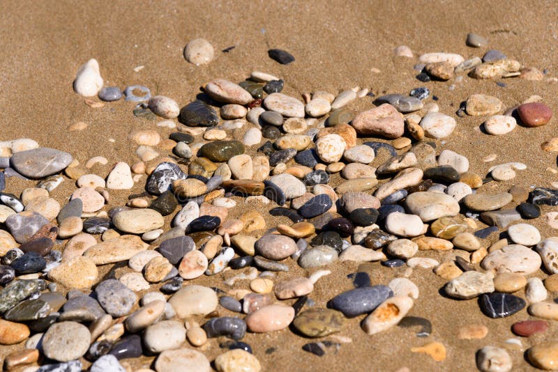 Smooth Colorful Wet Pebble Stones Background on the Beach. Stock Photo ...