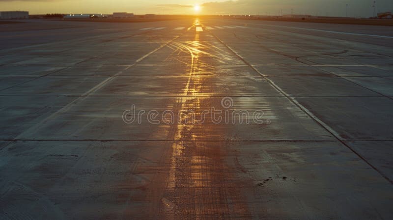 The Smooth Concrete Surface of the Runway Gleams in the Sunlight ...