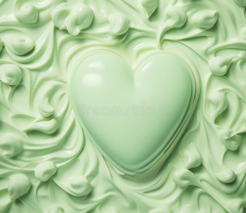 Smooth Cosmetic Cream in Heart Shape on Green Surface Stock ...