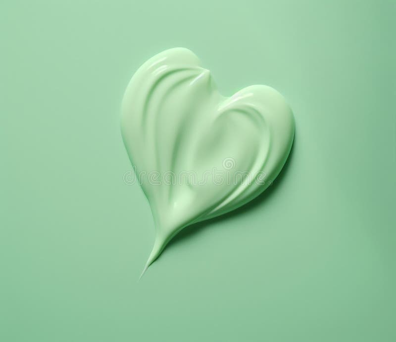 Smooth Cosmetic Cream in Heart Shape on Green Surface Stock ...
