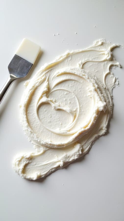 Smooth Cream Cheese Spread with Spatula on White Surface Stock ...