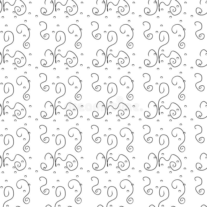 Smooth Curl Vector Seamless Pattern Black and White Background. Art ...