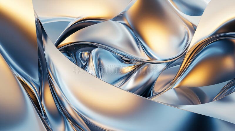 Smooth and Curved 3D Geometric Shapes in Metallic Tones Float Gracefully in Space, Illuminated ...