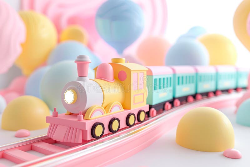 Smooth 3D Cartoon Train Running on the Train Rails Stock Illustration ...