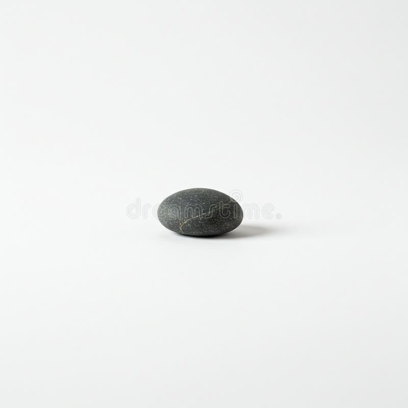 A Smooth, Dark Grey Pebble Positioned Centrally on a Plain White ...