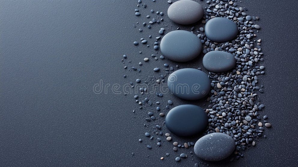 Smooth, Dark Pebbles are Arranged in a Vertical Line on a Coarse ...