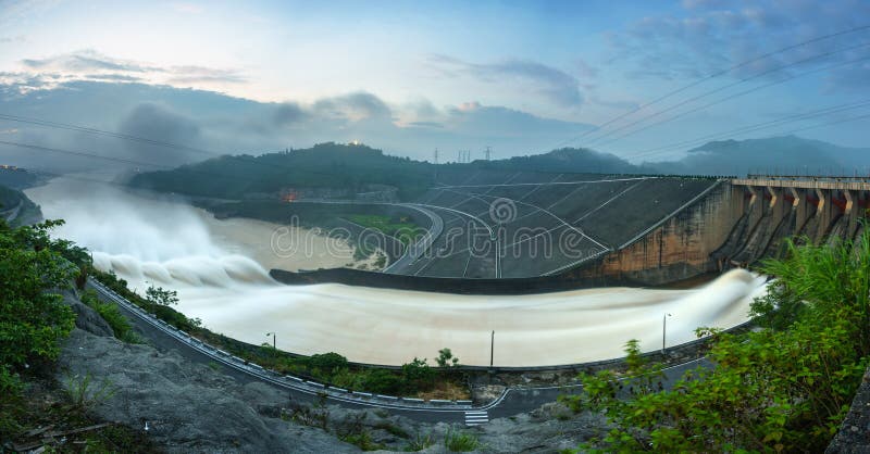 Smooth Draining Water from the Hydroelectric Dam at Dawn Stock Photo ...