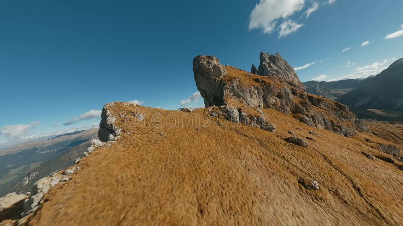 Smooth Flight Along the Mountain Range, Filmed by FPV Drone. Seceda ...