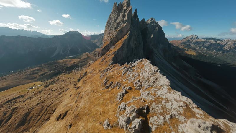 Smooth Flight Along the Mountain Range, Filmed by FPV Drone. Seceda ...