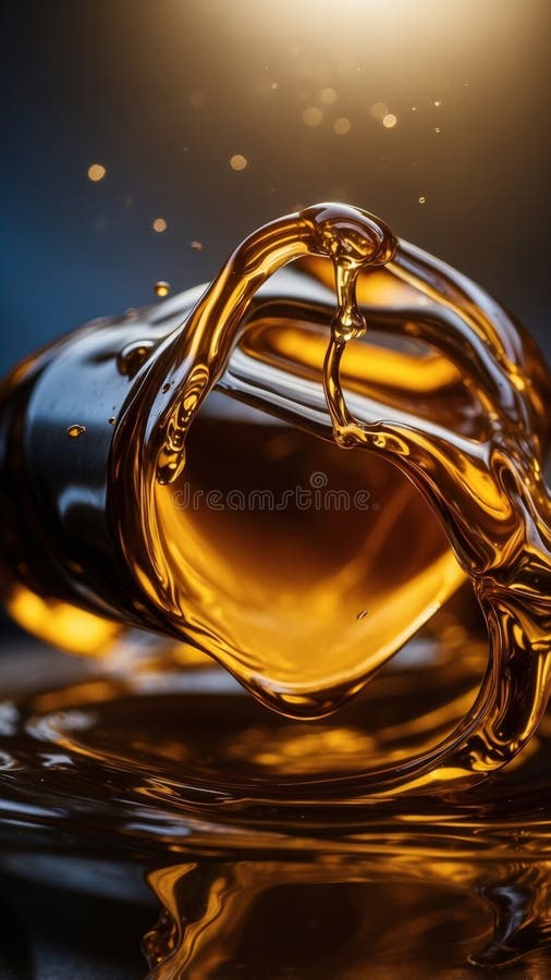 Smooth Flowing Amber Colored Engine Oil Pouring from Canister in Close ...