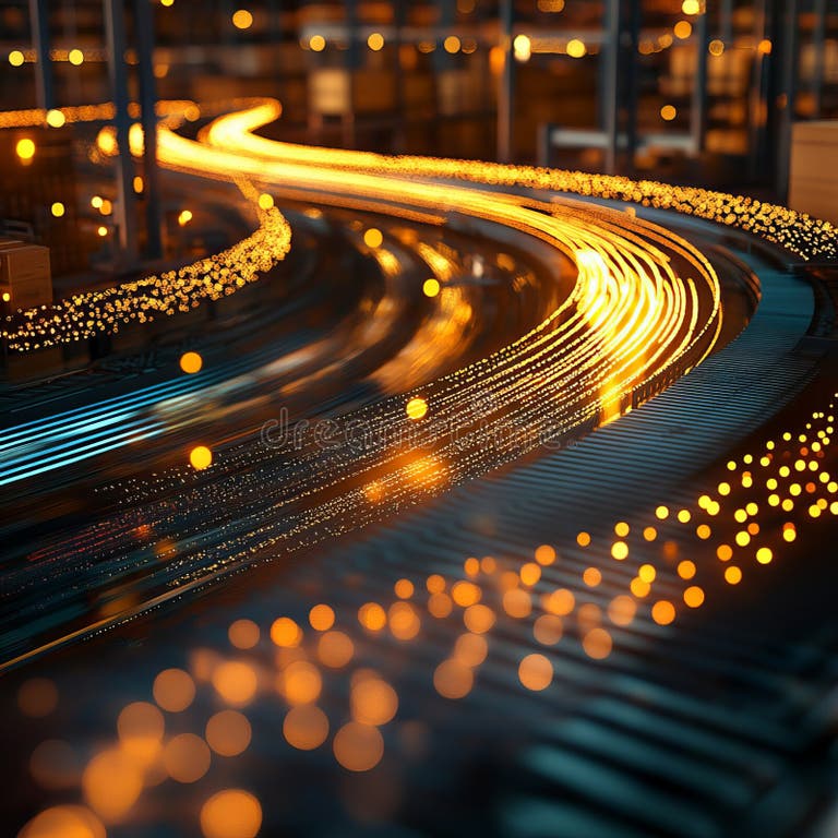 Smooth Flowing Lights through a Curved Path in a Night Setting Stock ...