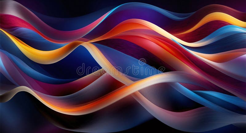 Smooth, Flowing Ribbons of Color Intertwine and Undulate Against a Deep ...