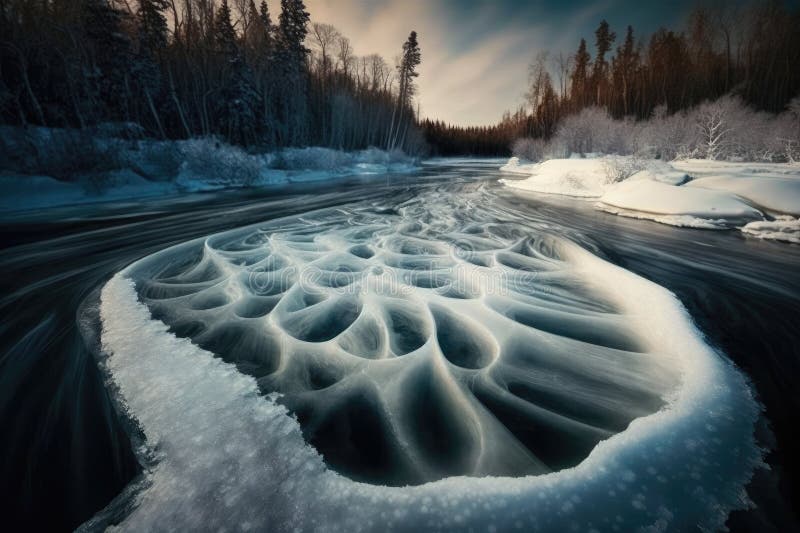 Smooth Flowing Surface of Cold Winter River in Ice Against Background ...