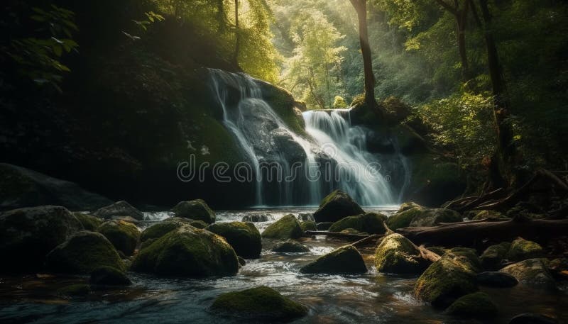 Smooth Flowing Water Falls Over Majestic Cliff Generated by AI Stock ...