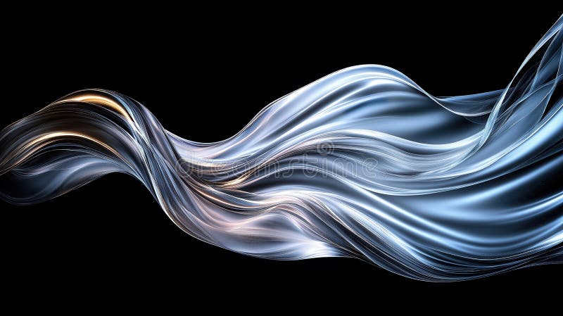 Smooth, Flowing Waves of Metallic Material in Silver and Blue Hues, Set ...