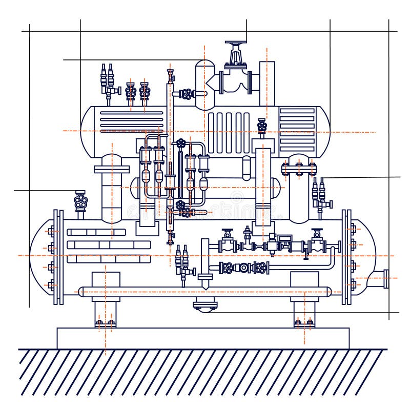 Smooth Free Technological Drawing of the Refrigeration Unit. Drawing of ...