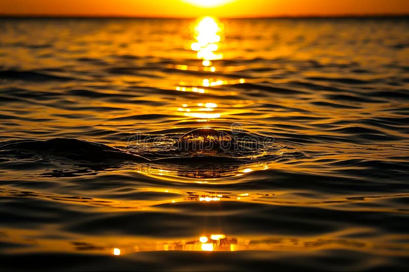 A Smooth, Glass-like Water Surface Reflecting a Golden Sunset Sky Stock ...