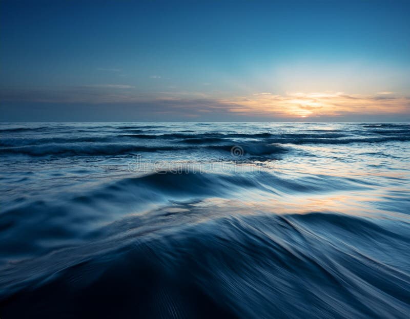 Smooth Glassy Waves on a Still Ocean at Dusk Stock Photo - Image of ...