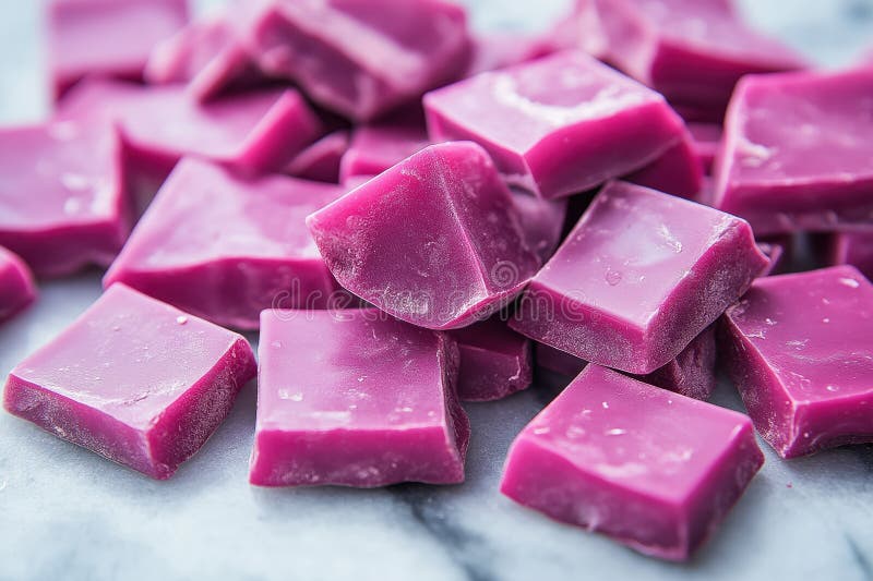 Elegant Ruby Chocolate Pieces with a Glossy Finish on Marble Surface ...