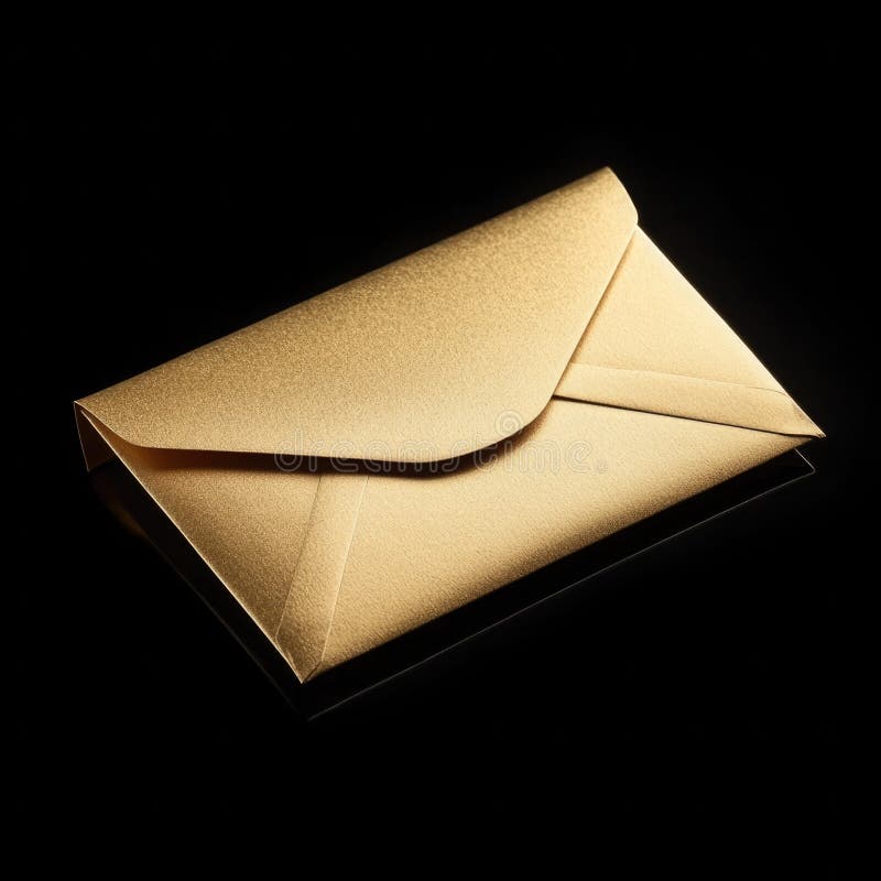 Golden Metallic Envelope on Black Background Stock Image - Image of ...