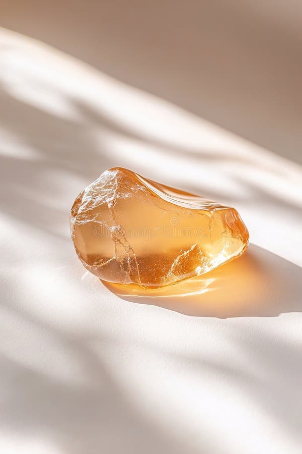 A Smooth Golden Amber Piece Lies Elegantly on a Gently Toned Surface ...